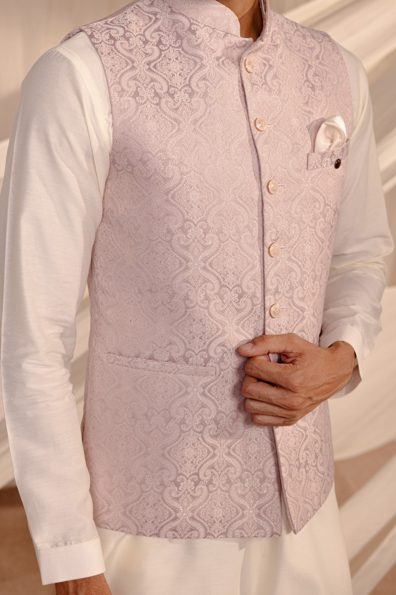 Buy Onion Color Jacquard Waist Coat For Men Online | Cityvibes