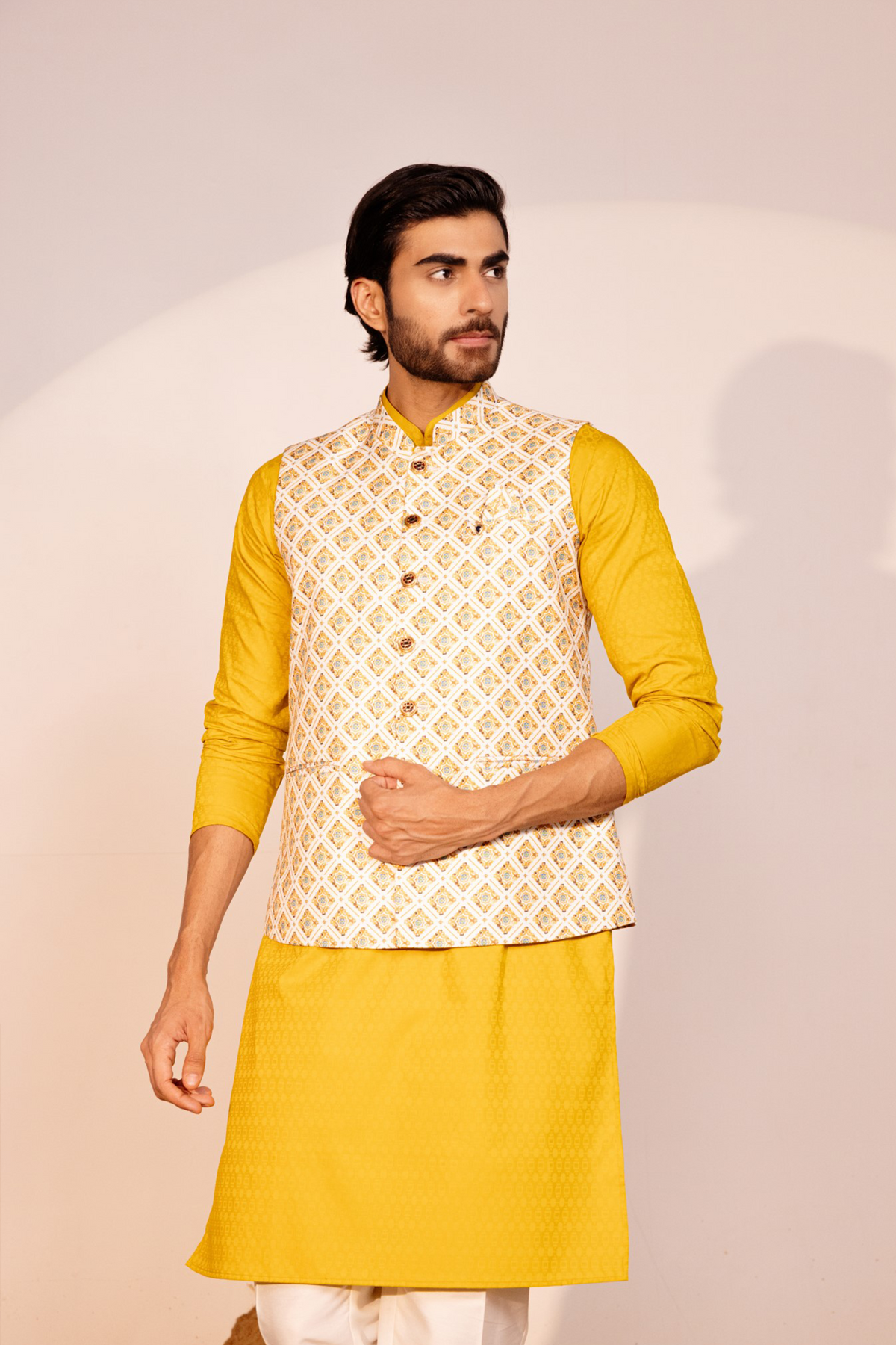 Buy Mustard Color Printed Waist Coat For Men Online | Cityvibes