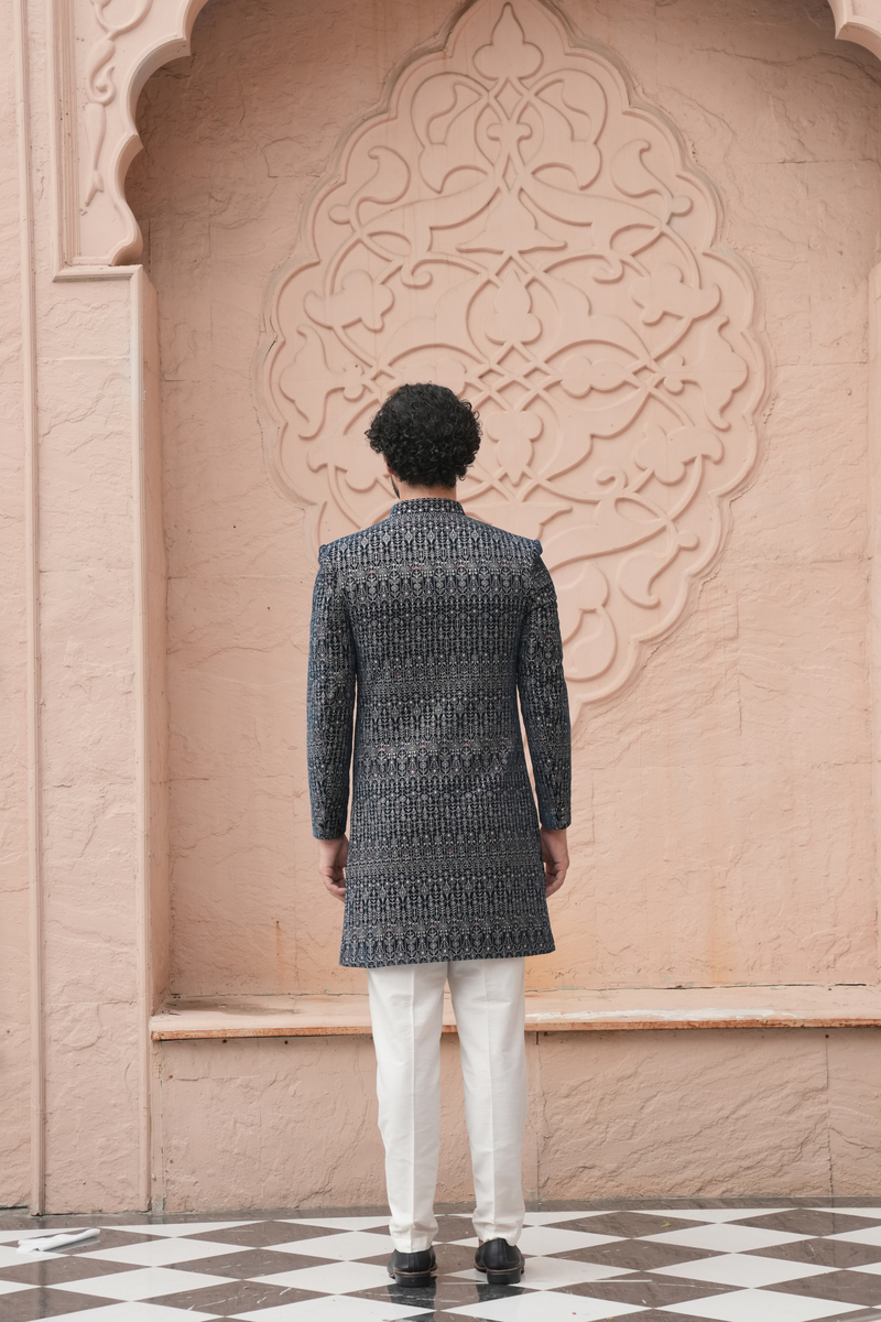 Rama Green Color Velvet Indo Western Set for Men