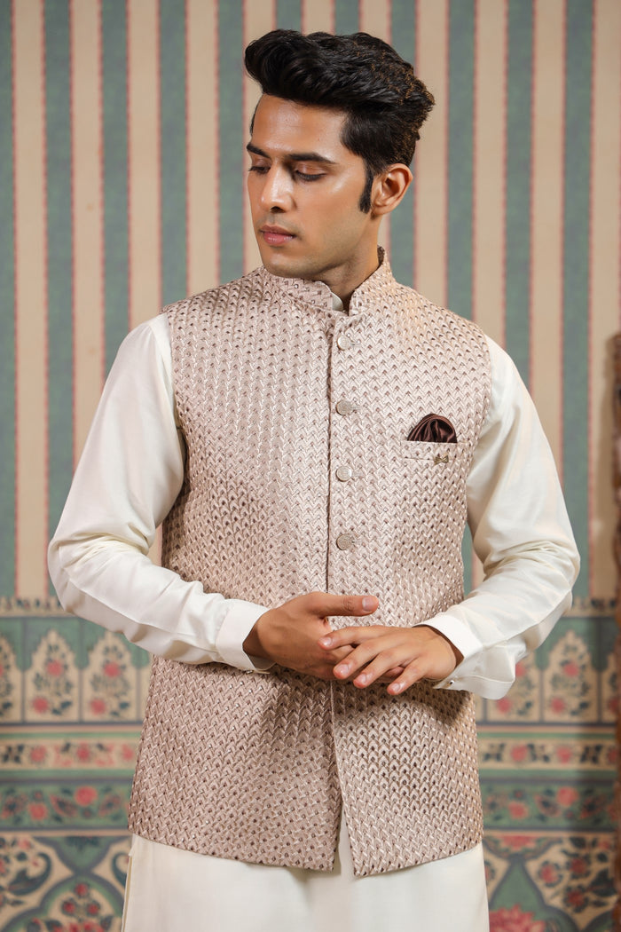 Buy Peach Color Embroidery Waist Coat For Men Online | Cityvibes