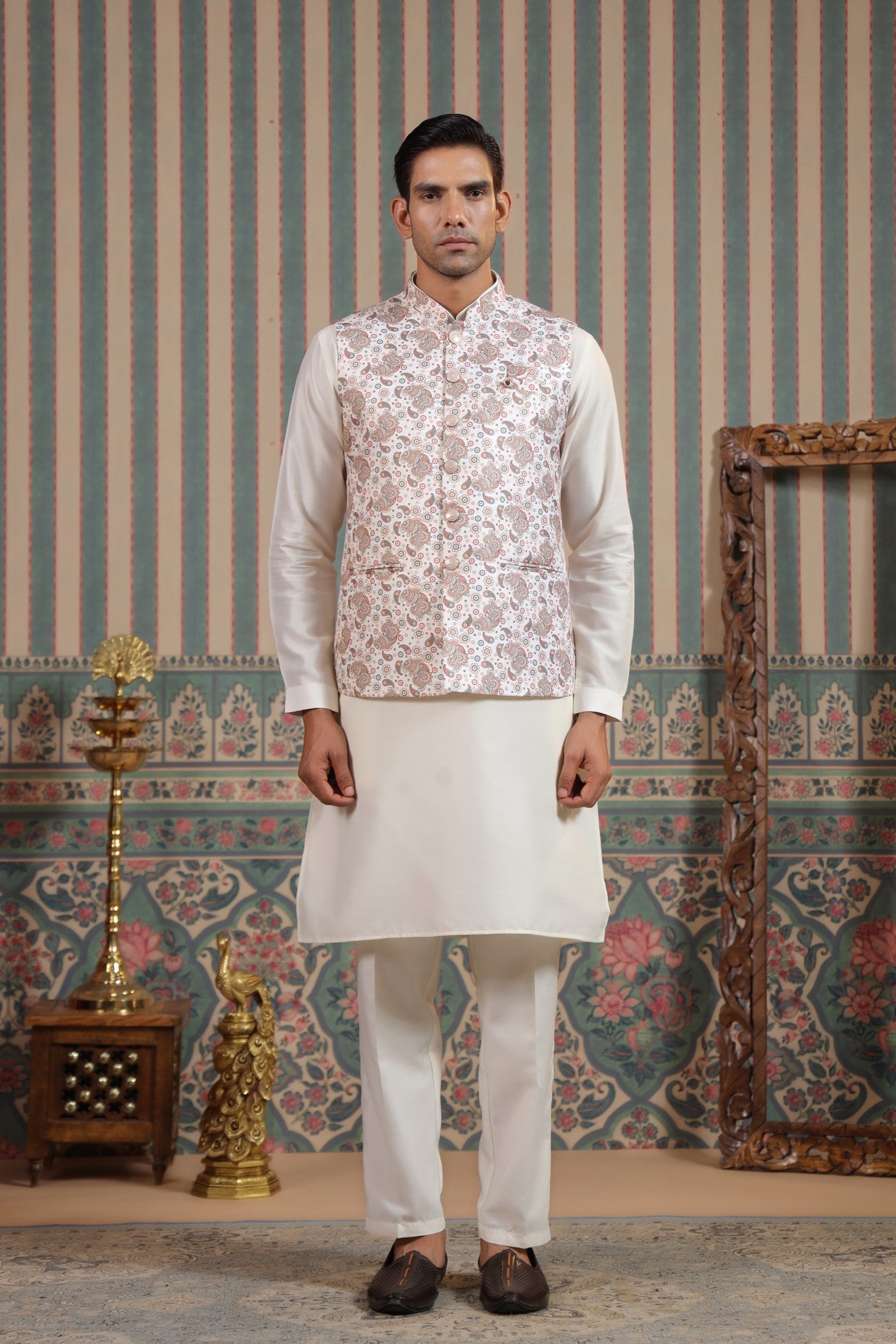 Buy Mehroon Color Print Waist Coat For Men Online | Cityvibes