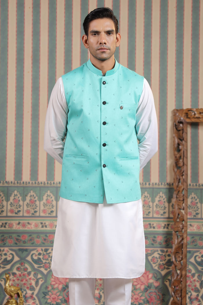 Buy Ferozi Color Waist Coat For Men @ ₹2999 | Cityvibes