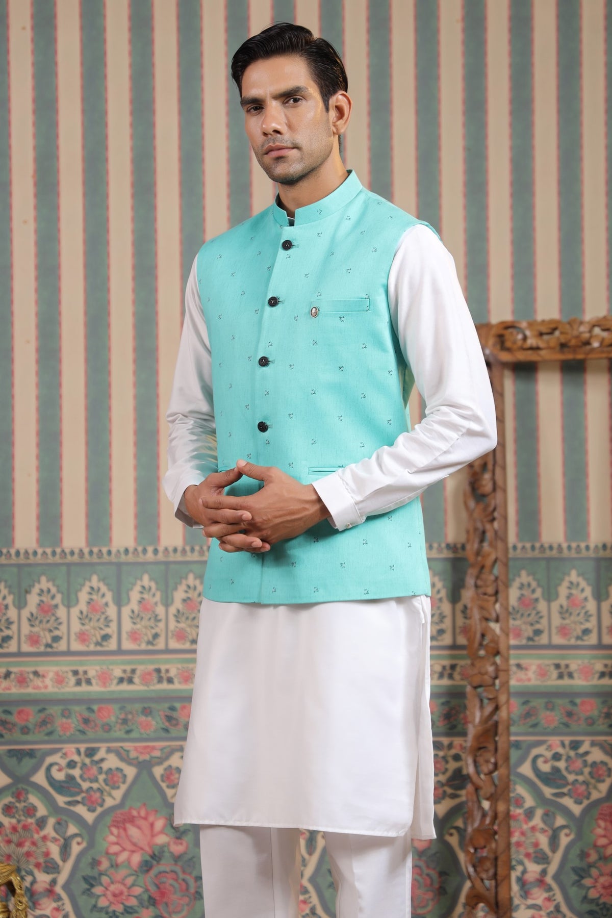 Buy Ferozi Color Waist Coat For Men @ ₹2999 | Cityvibes