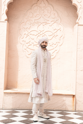 Fawn Lavender Color Anarkali Sherwani for Men