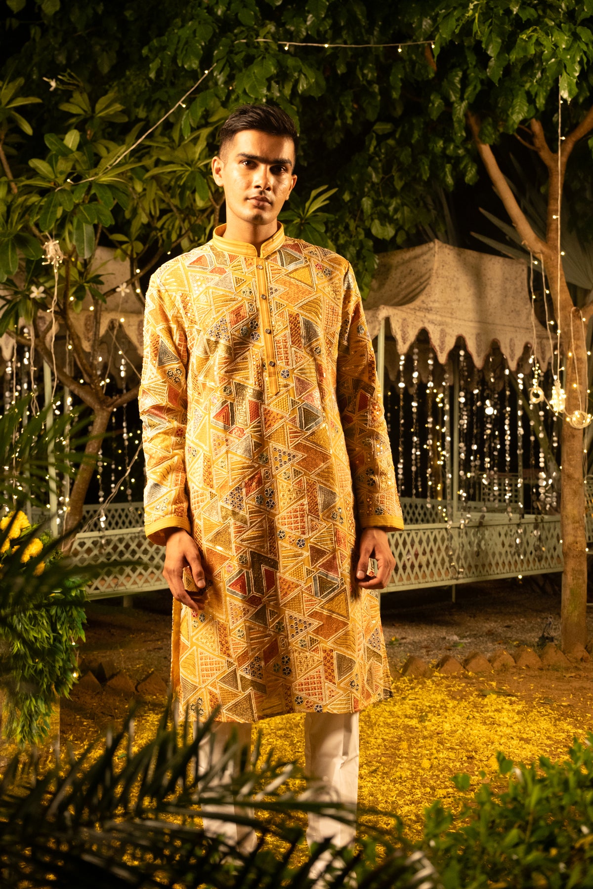 Buy Mustard Color Embroidery Kurta Pajama Set For Men @ ₹2999 | Cityvibes