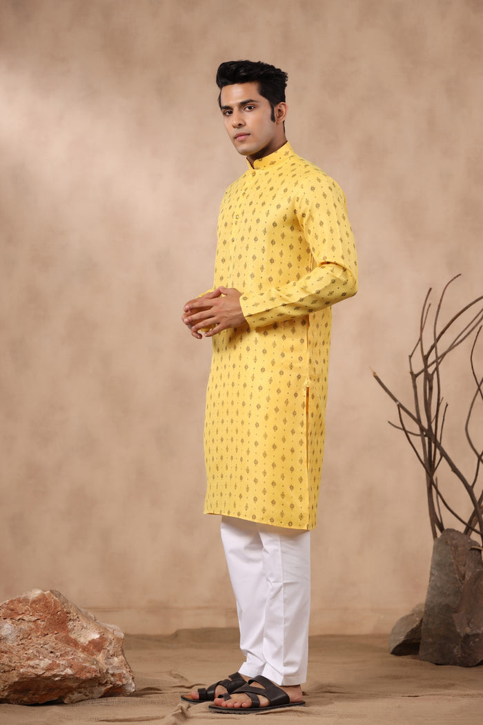 Buy Yellow Color Cotton Kurta Pajama For Men Online | Cityvibes